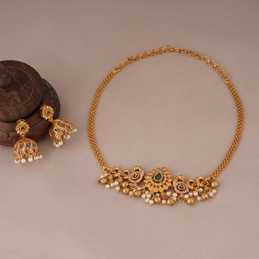 Elegant gold plated peacock necklace set - smarsjewelrys