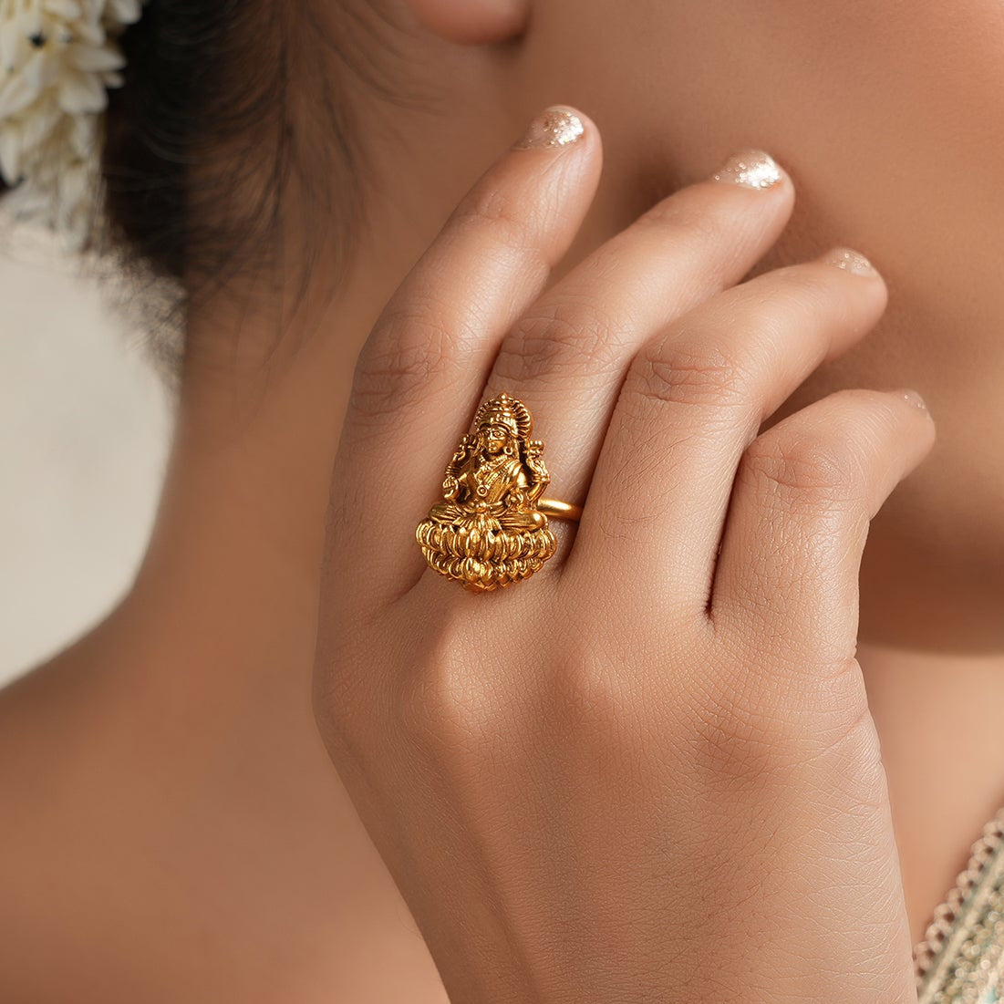 Auspicious antique gold maa lakshmi finger ring I Buy now - smarsjewelrys
