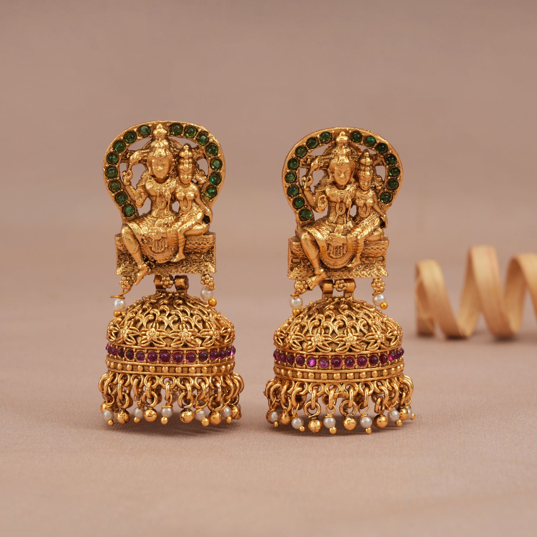 Long antique gold shiv parvati necklace set I Temple Jewellery ...
