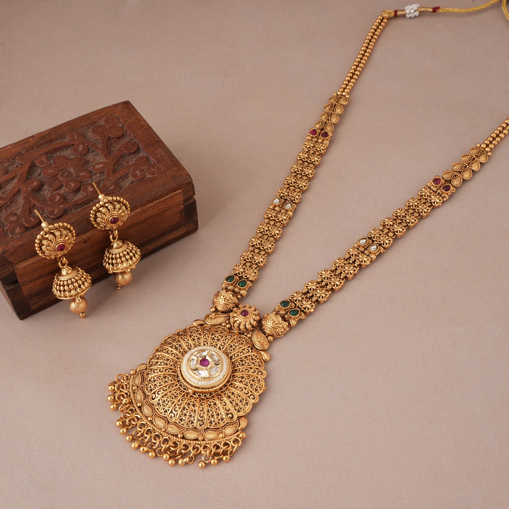 Beautiful long traditional stone necklace set for women | Free Cod ...