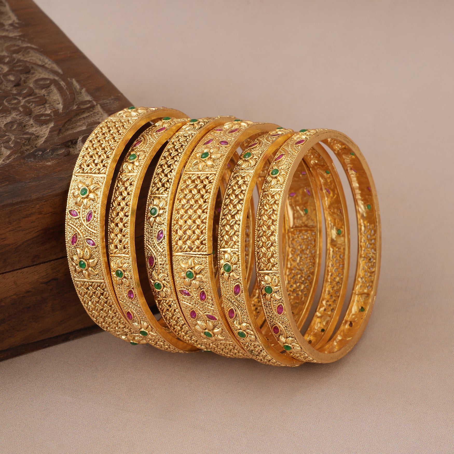 Beautiful antique gold stone bangle set (set of 6) | COD Available ...