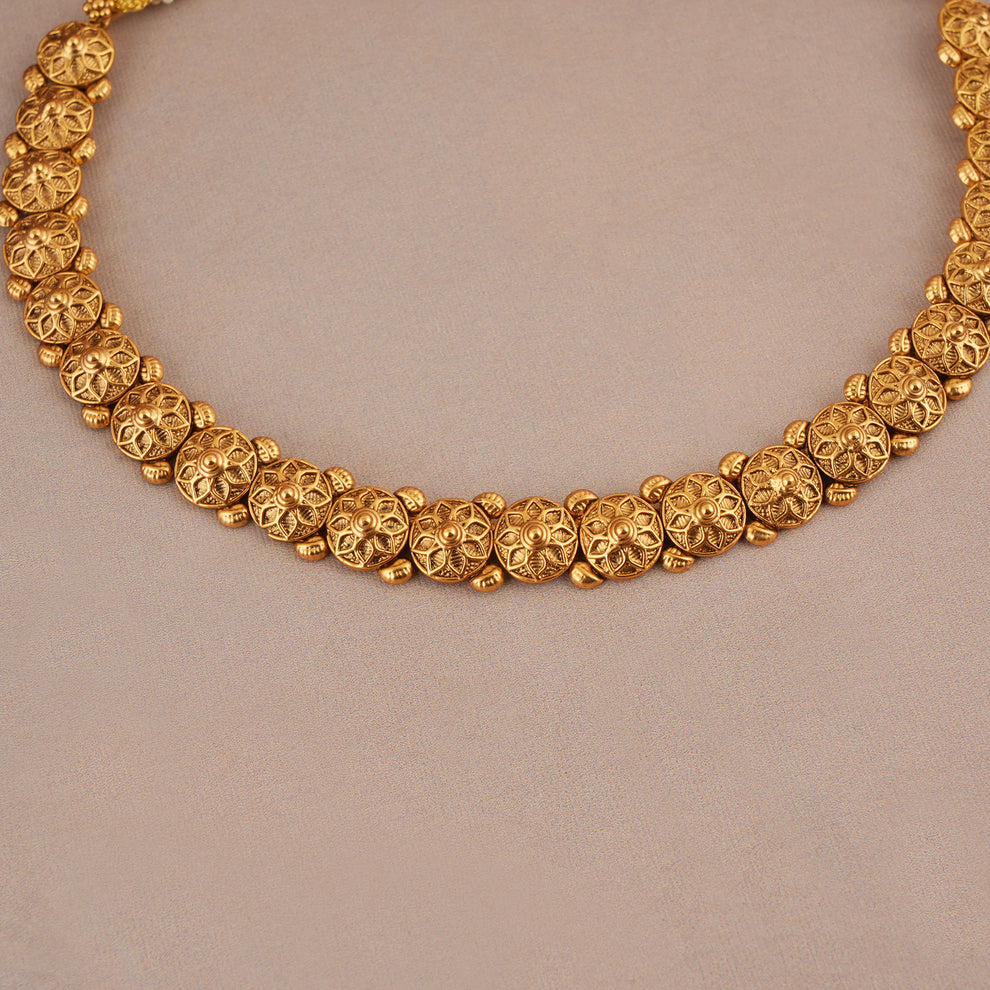 Cute floral simple plain antique gold necklace set | Free Cod ...