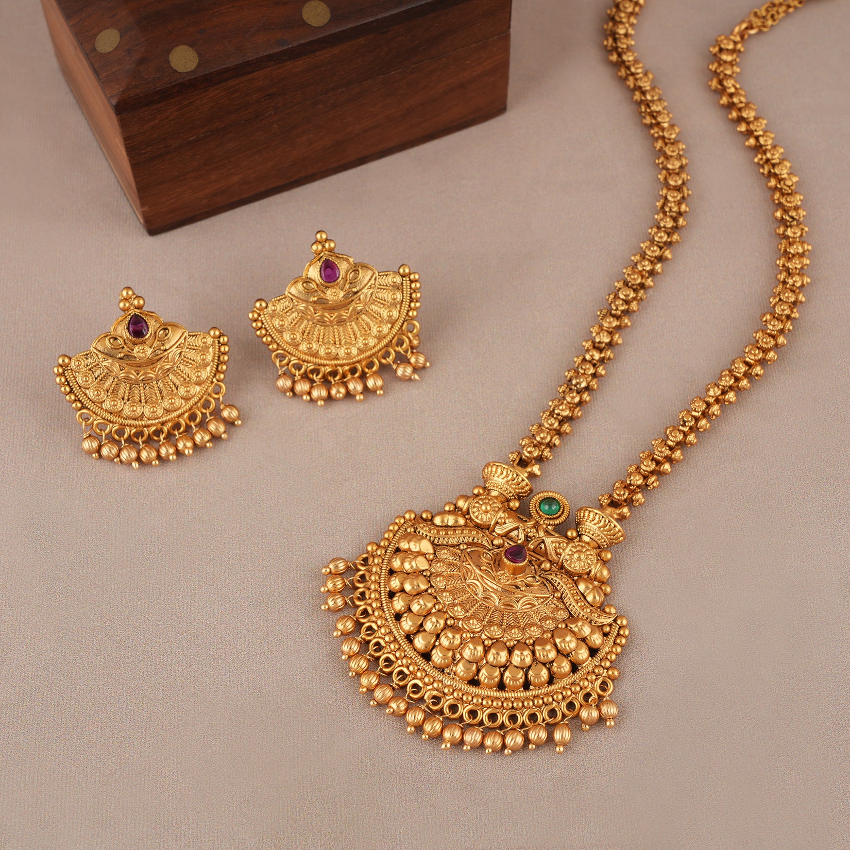 Long stunning plain antique gold necklace set I Free Cod - smarsjewelrys