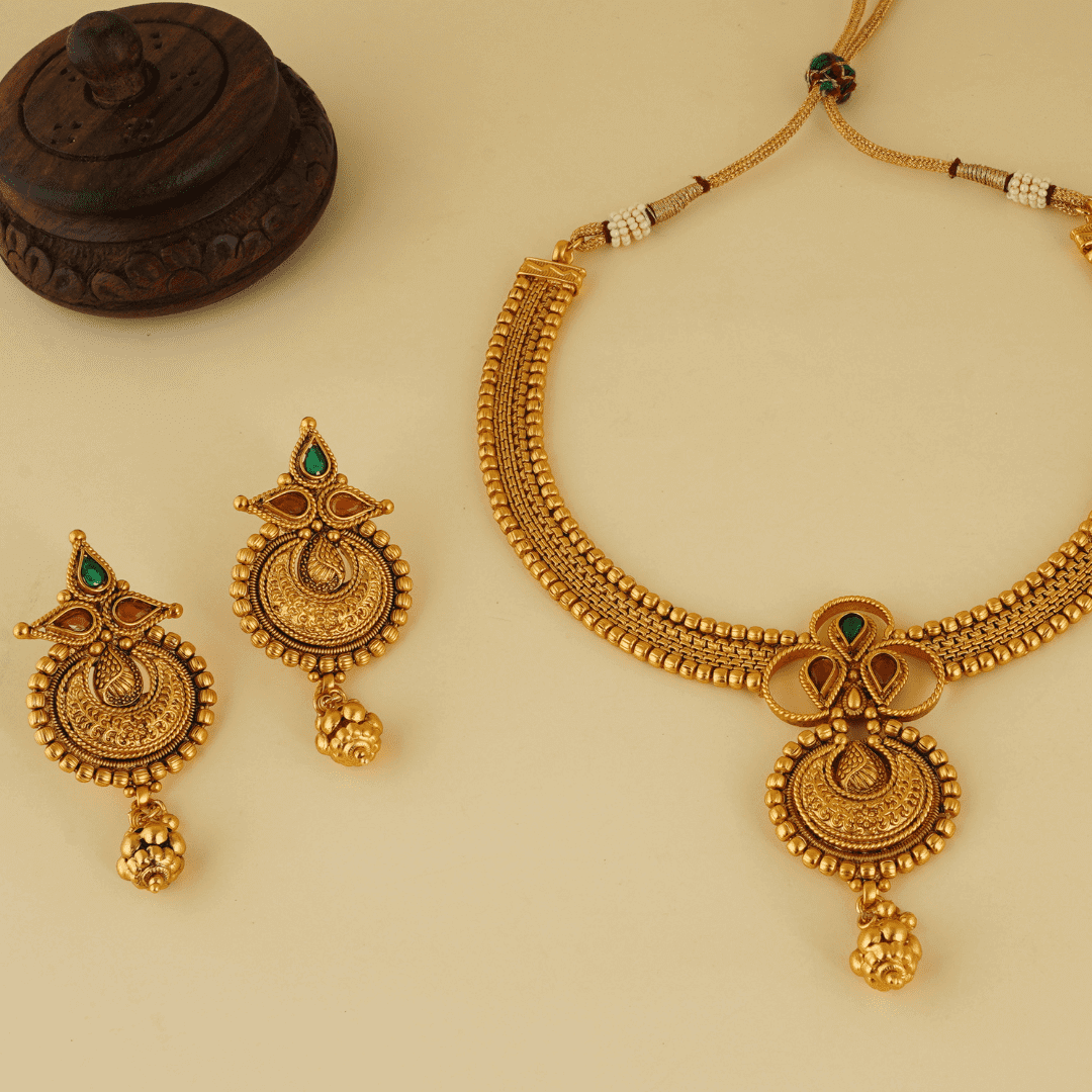 Cute gold plated stone necklace set | Free Cod – smarsjewelrys